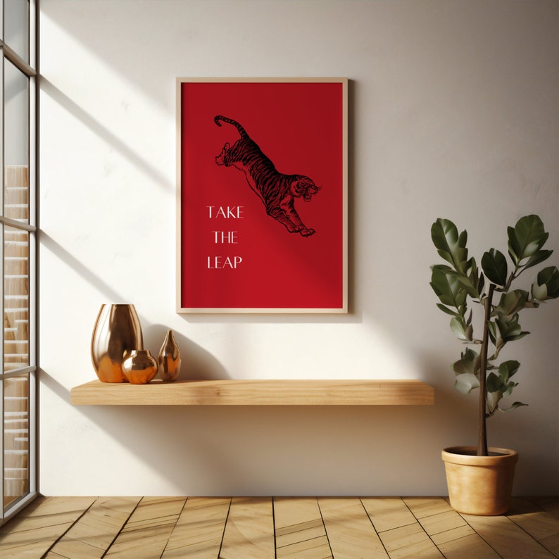 Modern Tiger Wall Art, Cool Girl Red Tiger Wall Art, Tiger Retro Print ...