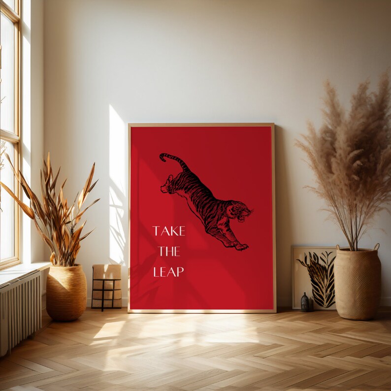 Modern Tiger Wall Art, Cool Girl Red Tiger Wall Art, Tiger Retro Print ...