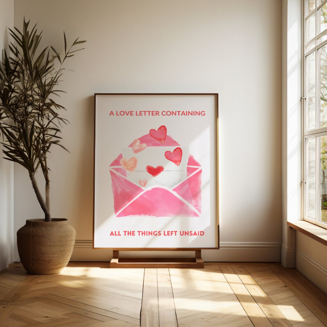 Modern Pink Love Letter Wall Art, All the Things Left Unsaid Retro ...