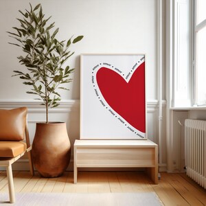 Red Amor Print, Amor Red Heart Wall Art, Retro Love Wall Art, Eclectic ...