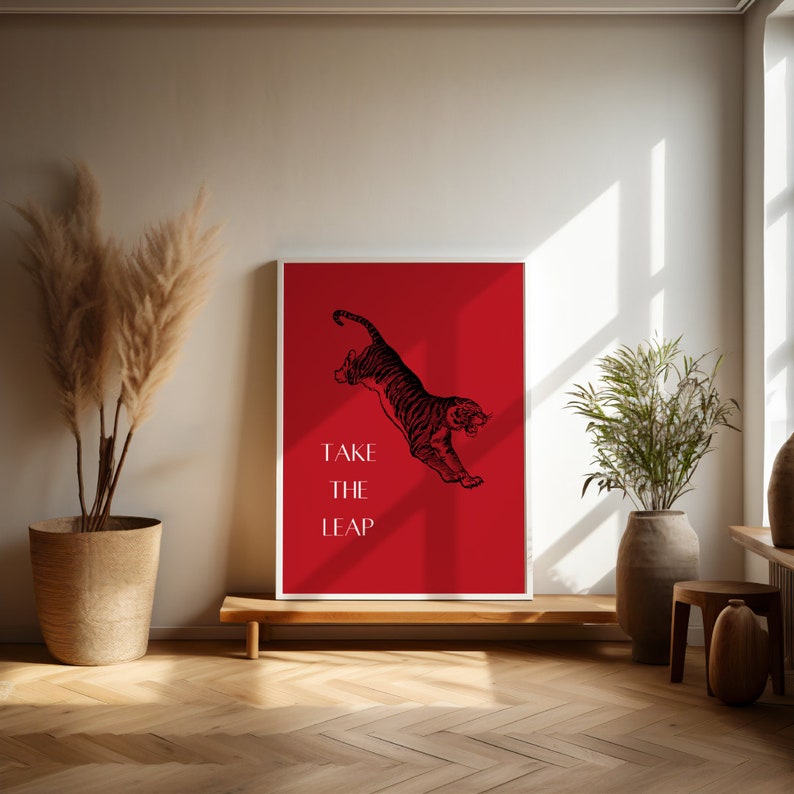 Modern Tiger Wall Art, Cool Girl Red Tiger Wall Art, Tiger Retro Print ...