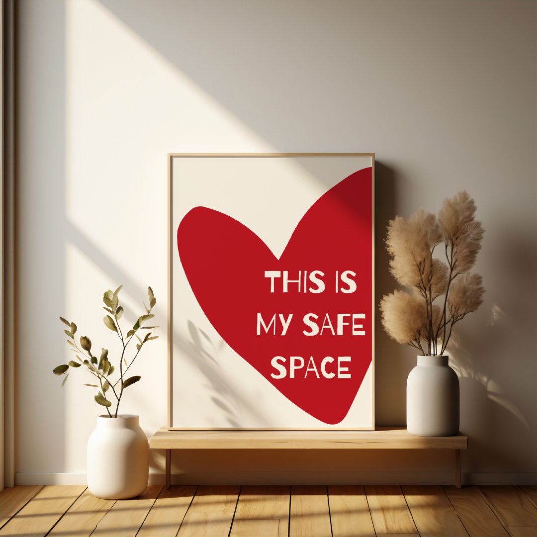 Safe Space Heart Wall Art, Red Heart Wall Decor, Minimalist Love Print ...