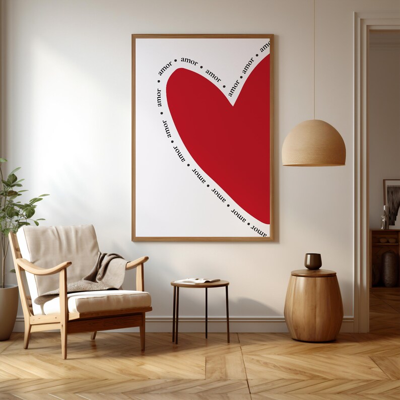 Red Amor Print, Amor Red Heart Wall Art, Retro Love Wall Art, Eclectic ...