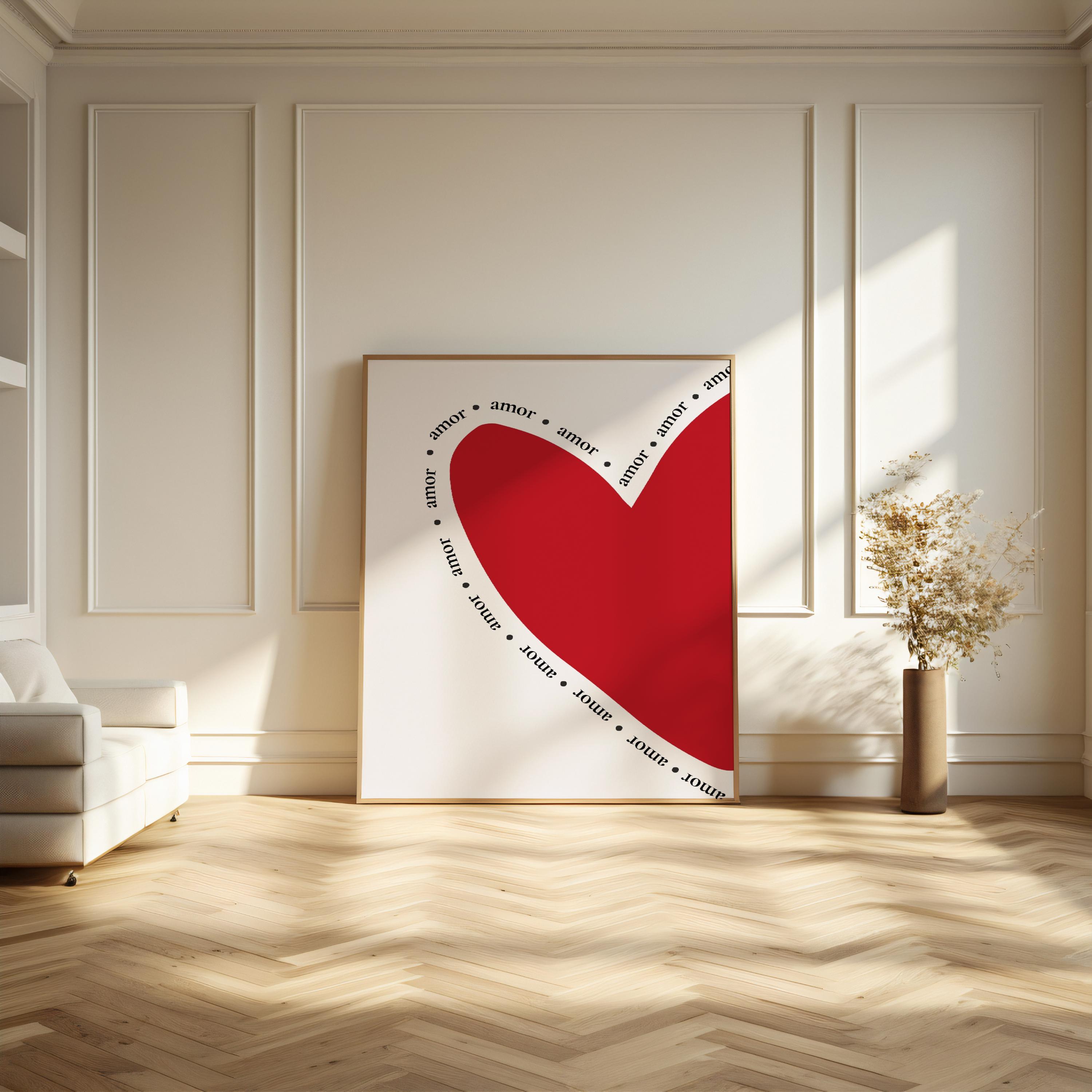 Red Amor Print, Amor Red Heart Wall Art, Retro Love Wall Art, Eclectic ...