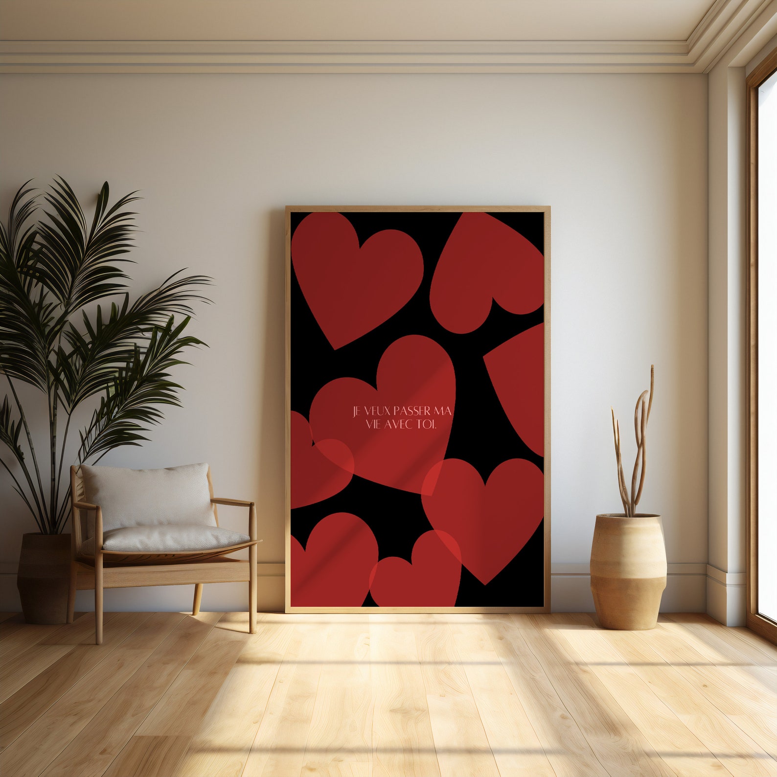 Modern Wall Art, Cool Girl Red Heart Wall Art, French Retro Poster, Red ...