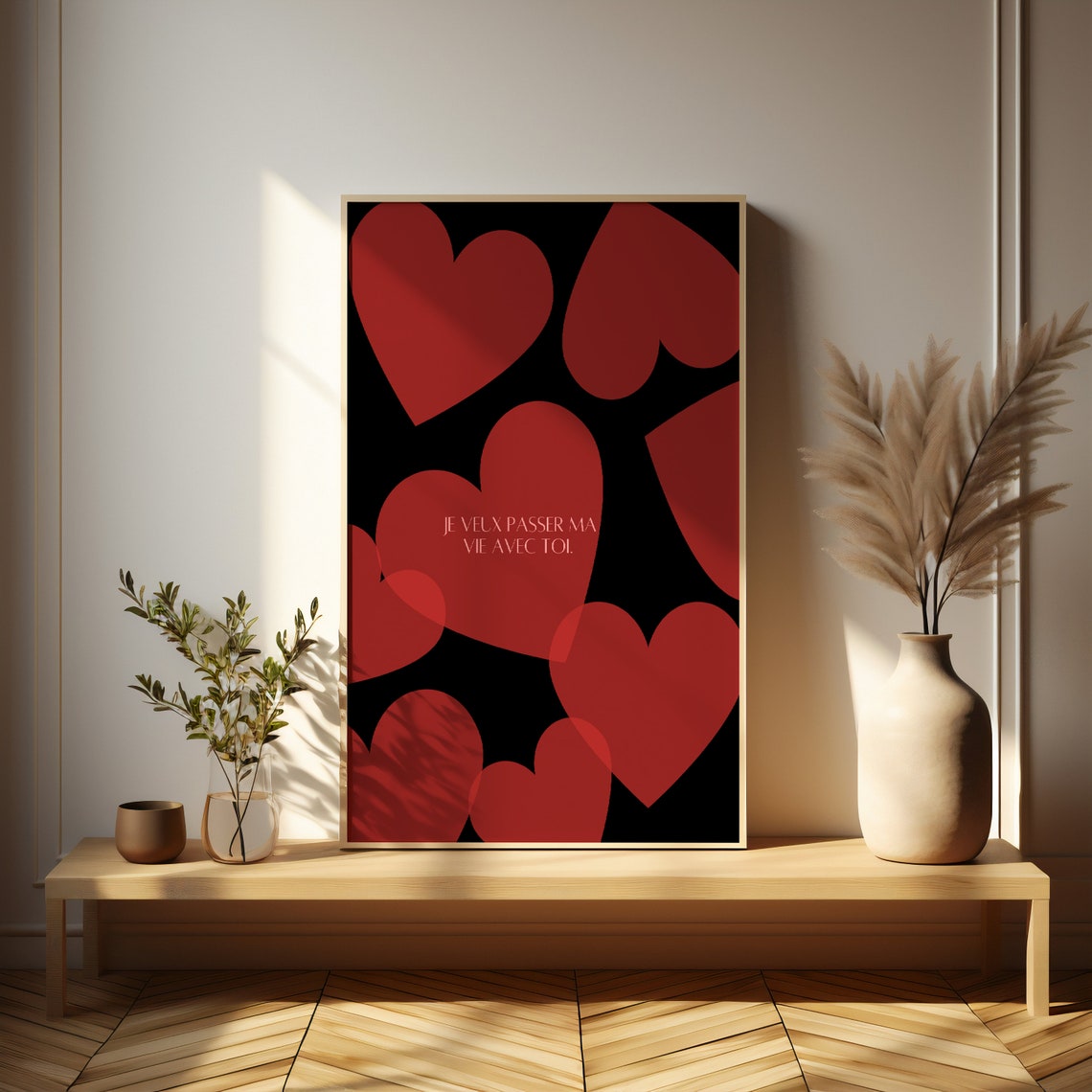 Modern Wall Art, Cool Girl Red Heart Wall Art, French Retro Poster, Red ...