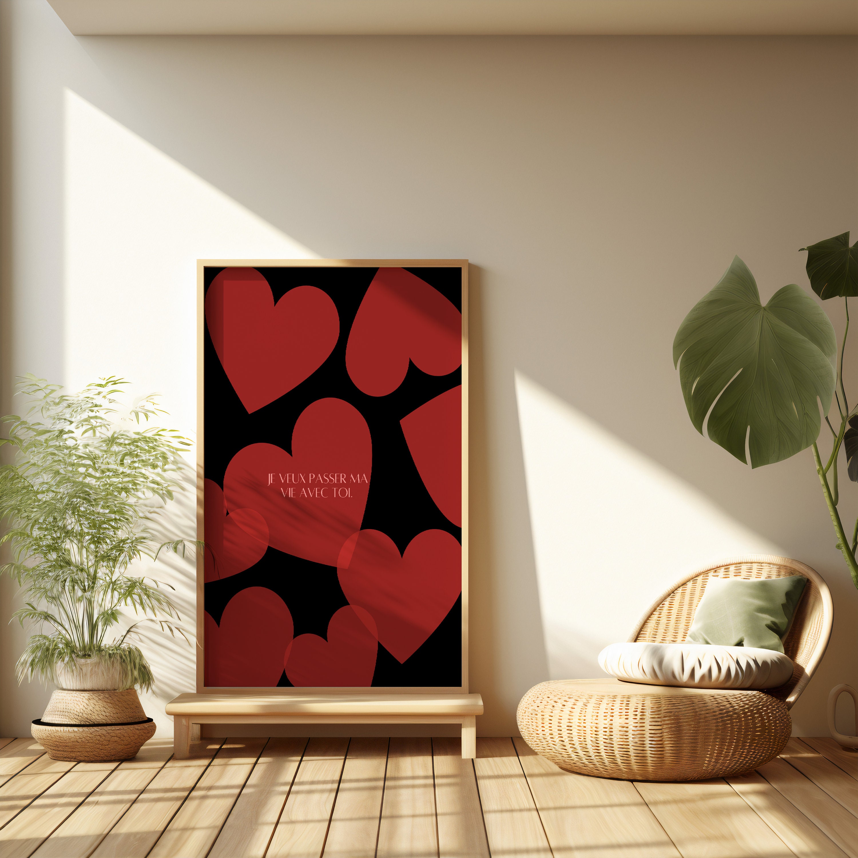 Modern Wall Art, Cool Girl Red Heart Wall Art, French Retro Poster, Red ...