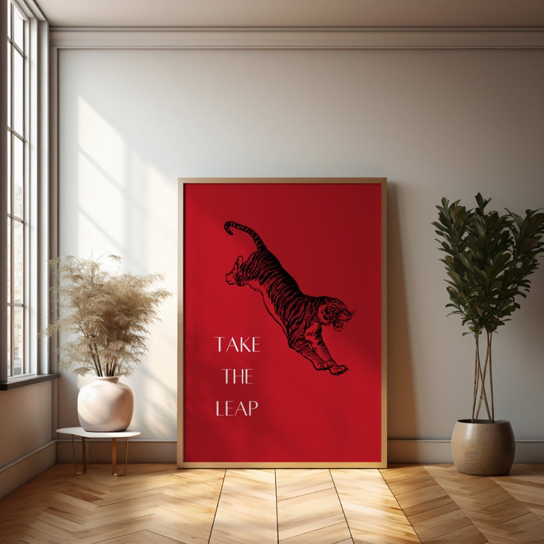 Modern Tiger Wall Art, Cool Girl Red Tiger Wall Art, Tiger Retro Print ...