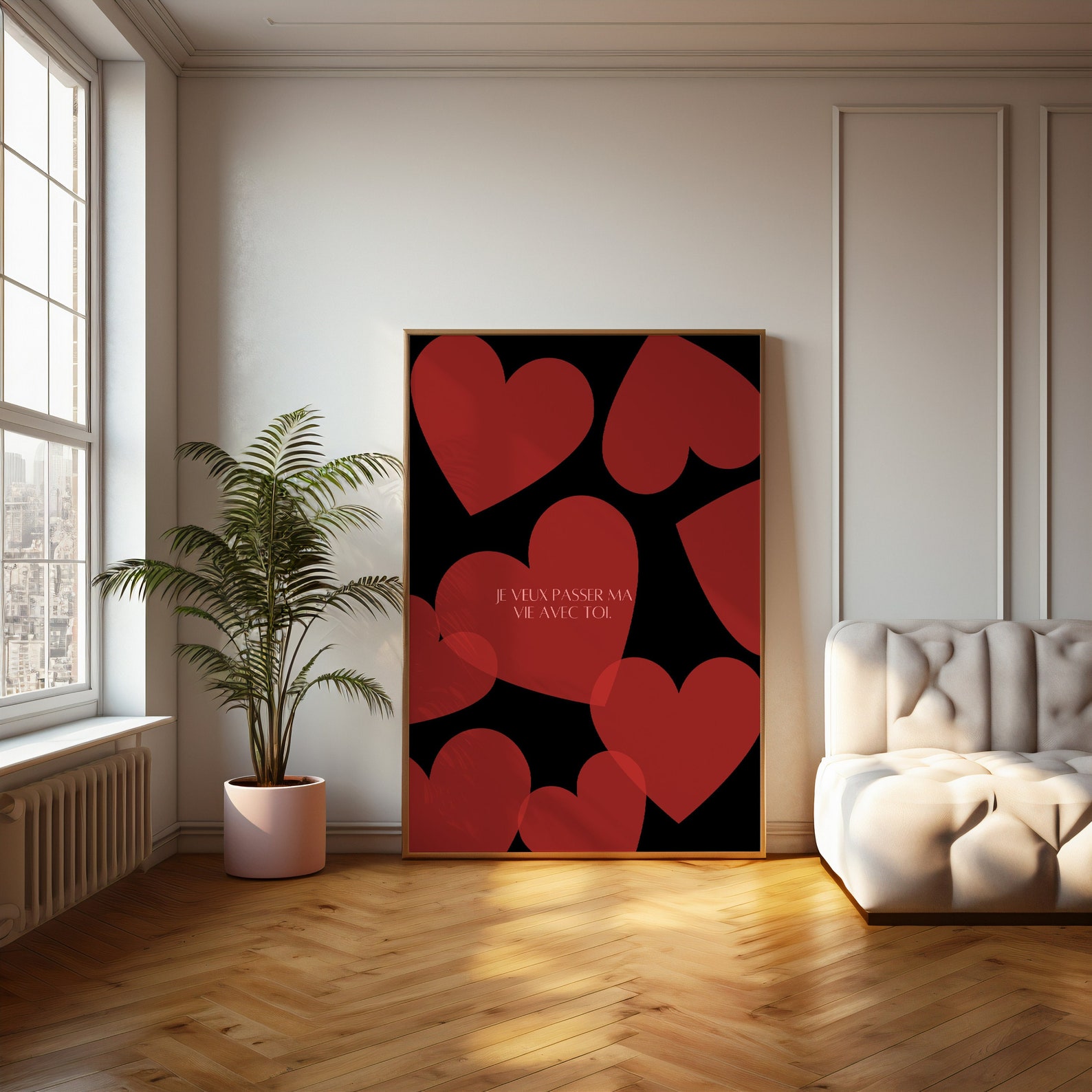 Modern Wall Art, Cool Girl Red Heart Wall Art, French Retro Poster, Red ...