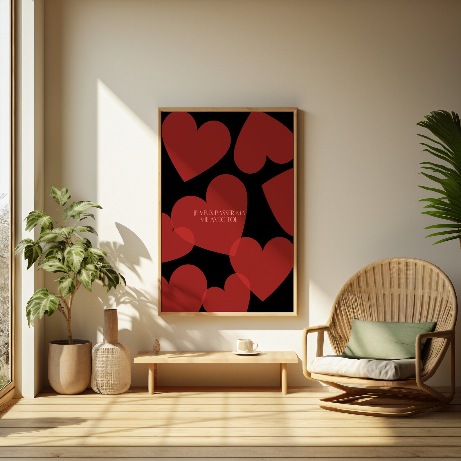 Modern Wall Art, Cool Girl Red Heart Wall Art, French Retro Poster, Red ...
