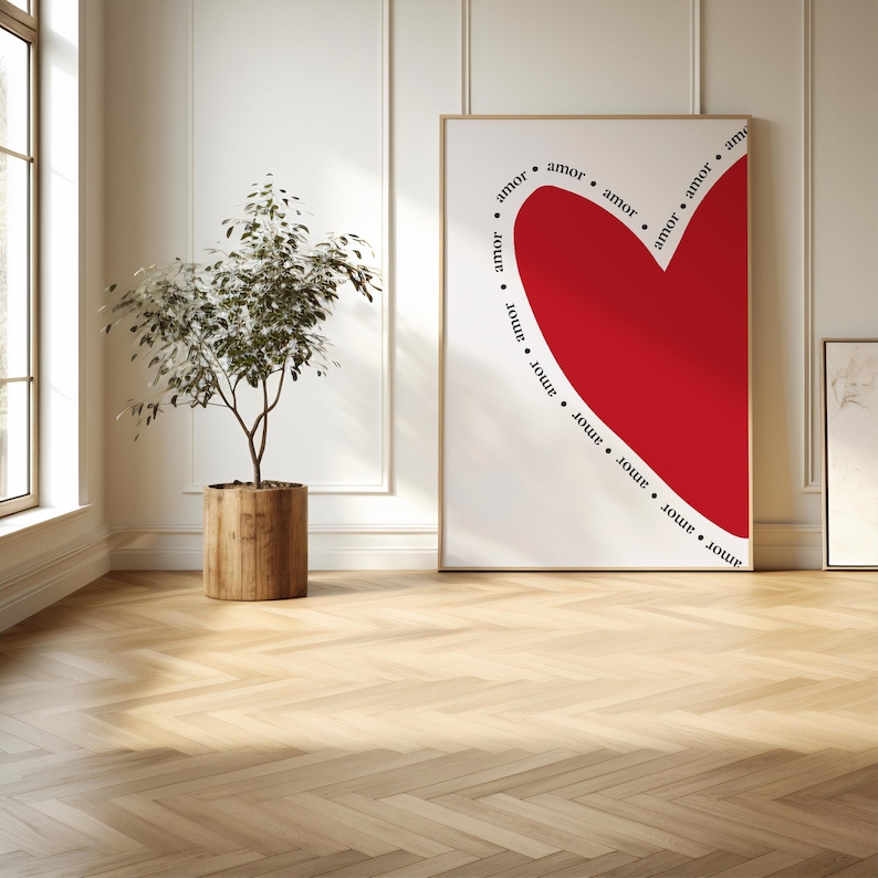 Red Amor Print, Amor Red Heart Wall Art, Retro Love Wall Art, Eclectic ...
