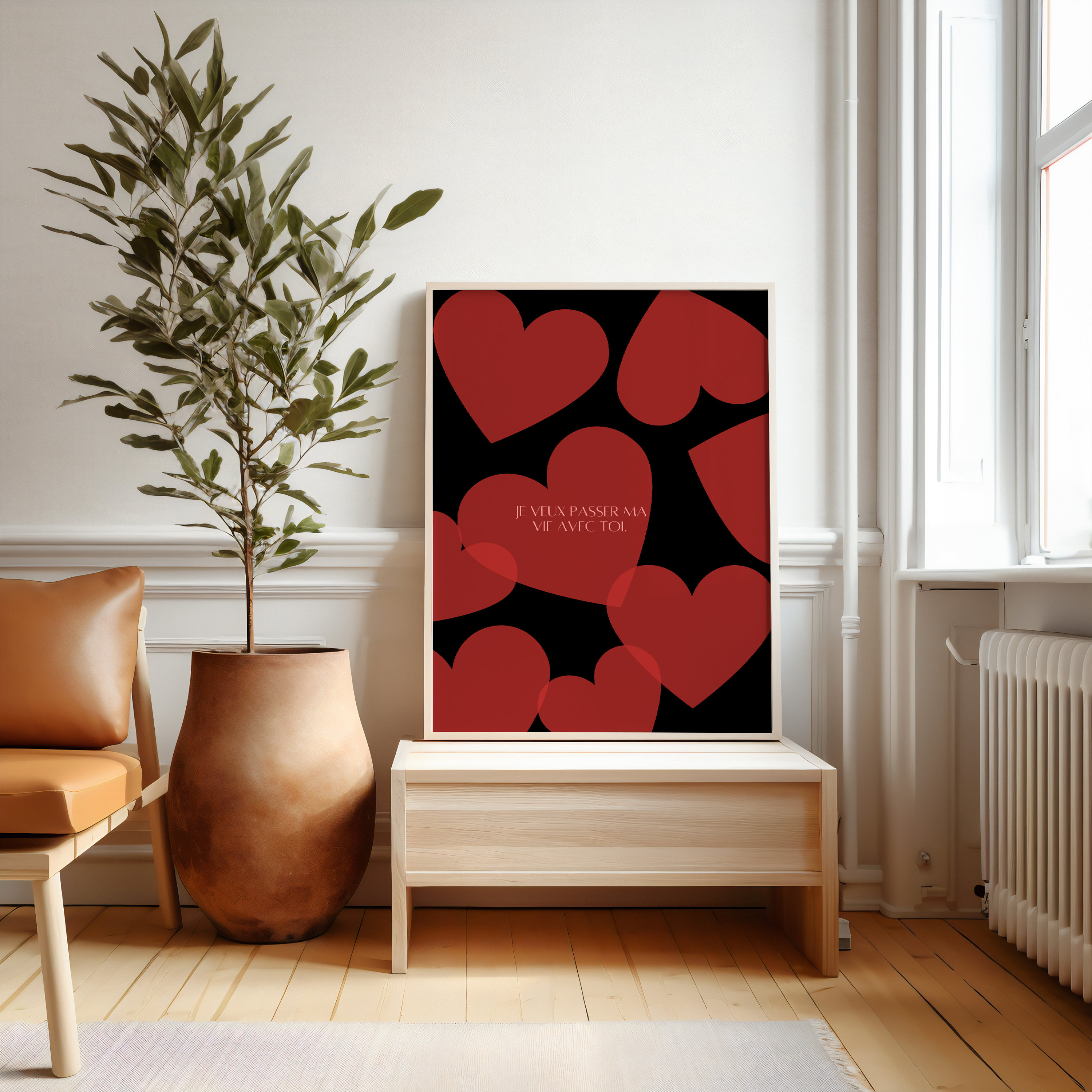 Modern Wall Art, Cool Girl Red Heart Wall Art, French Retro Poster, Red ...