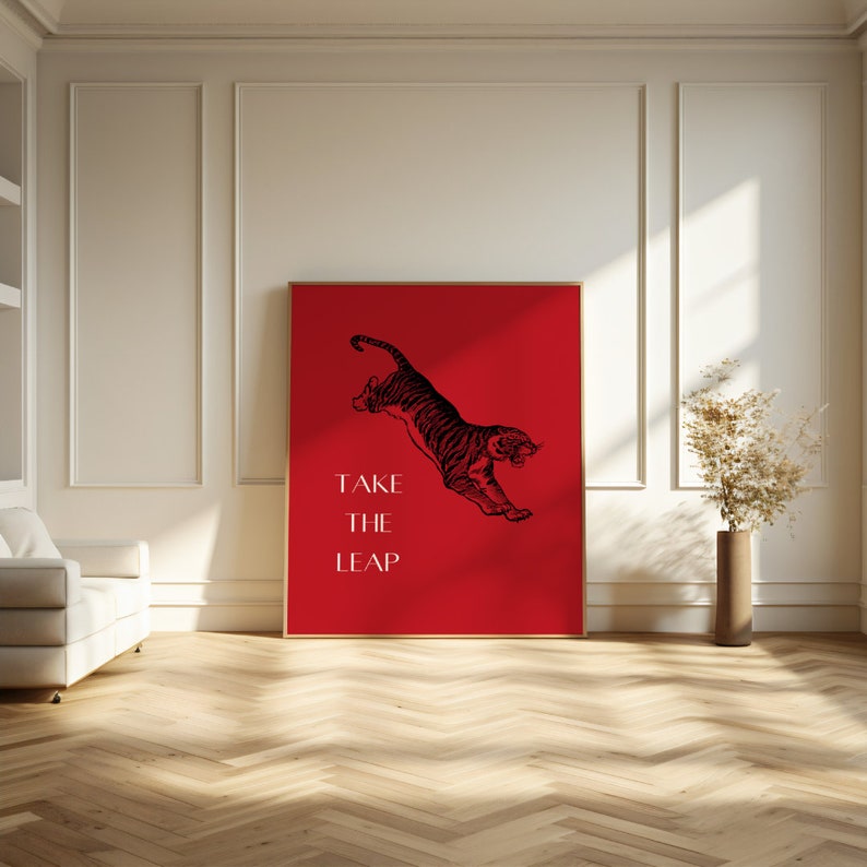 Modern Tiger Wall Art, Cool Girl Red Tiger Wall Art, Tiger Retro Print ...