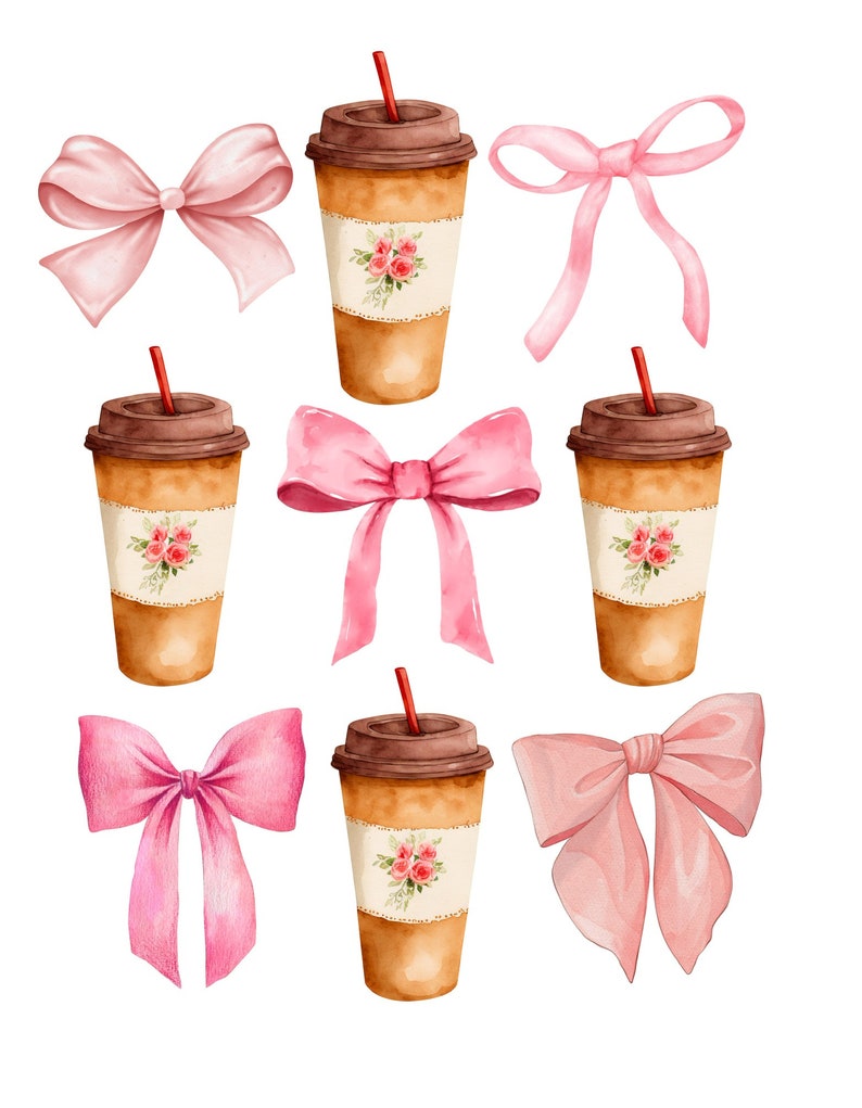 Latte and Bows PNG Sublimation Trendy Bows Png Pink Coquette PNG ...