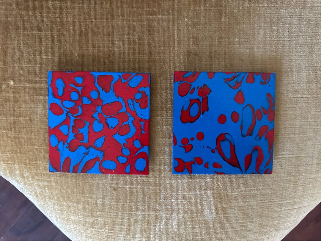 Hand Drip Painted - Red and Blue Patterns Coasters (set of 2) - Etsy