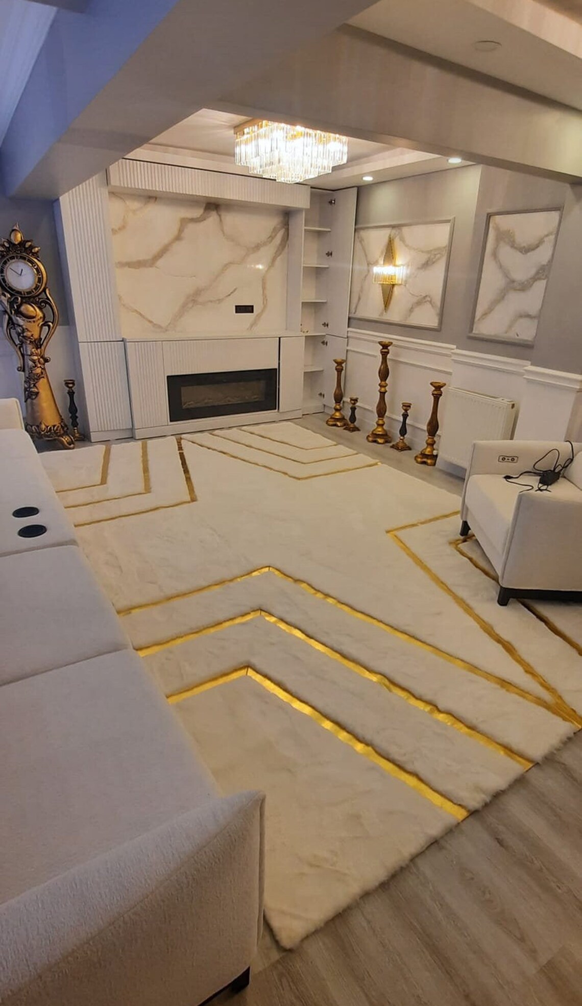 Cream Luxury Fur Carpet,turkish Carpet With Gold Leather,faux Fur ...