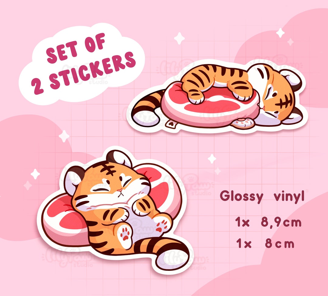 Tiger Comfort Foods Vinyl Stickers - Cute Animal Waterproof Stickers - Etsy