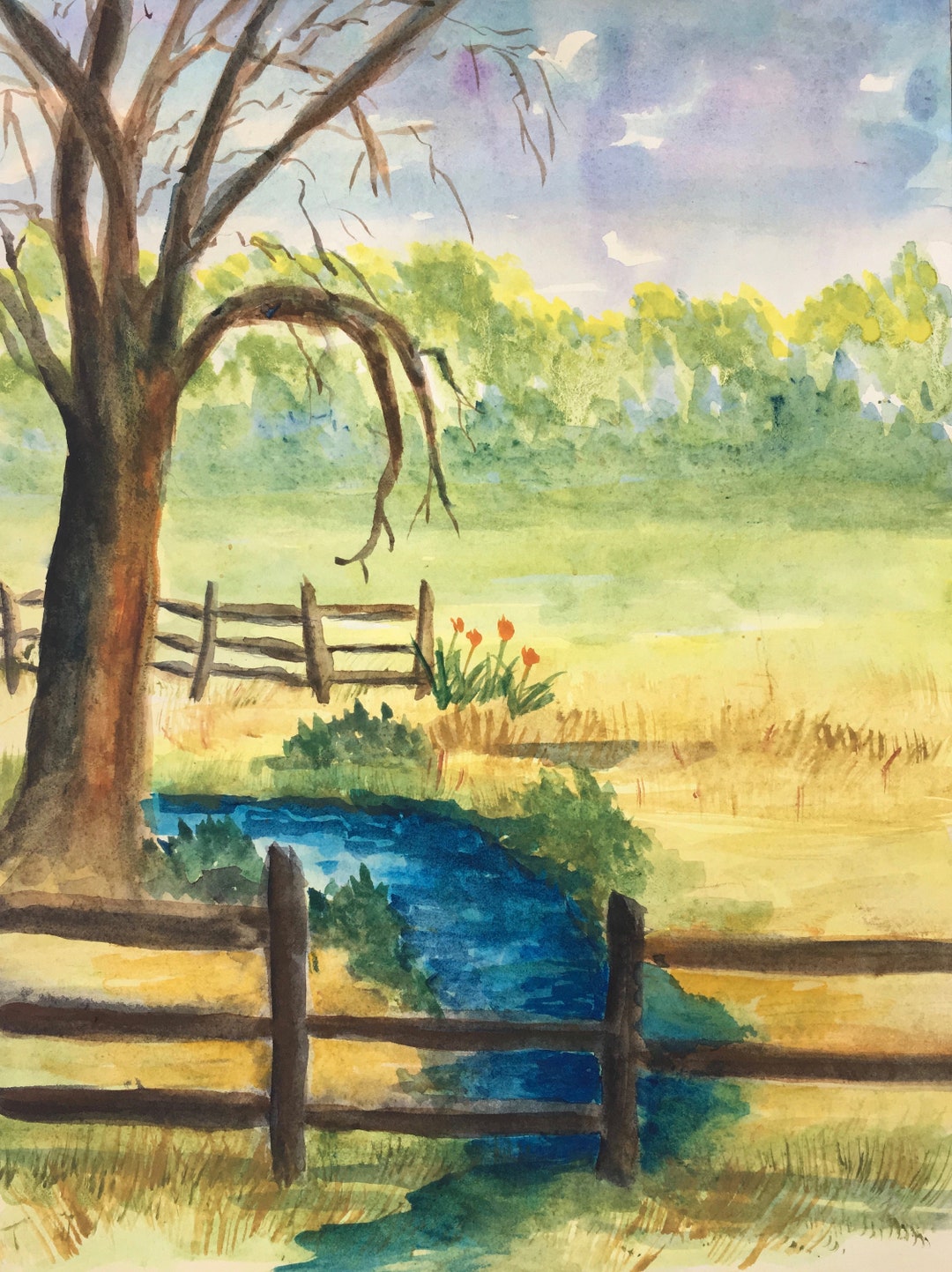 The Stream - Original Landscape Watercolor - Etsy The Stream - Original Landscape Watercolor - Etsy