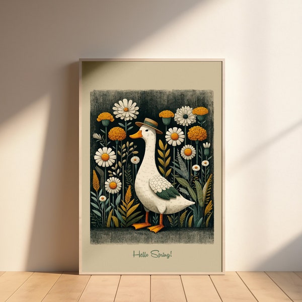 Silly Goose Wall Art, Cute Goose Poster, Beige Nursery Decor, Farm ...