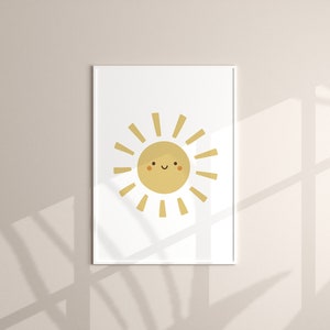 Smiling Sun Poster, Happy Sun Printable, Yellow Sun Print, Boho Nursery ...