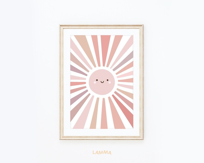 Happy Sun Poster, Pastel Pink Print, Nursery Printable, Toddler Nursery ...