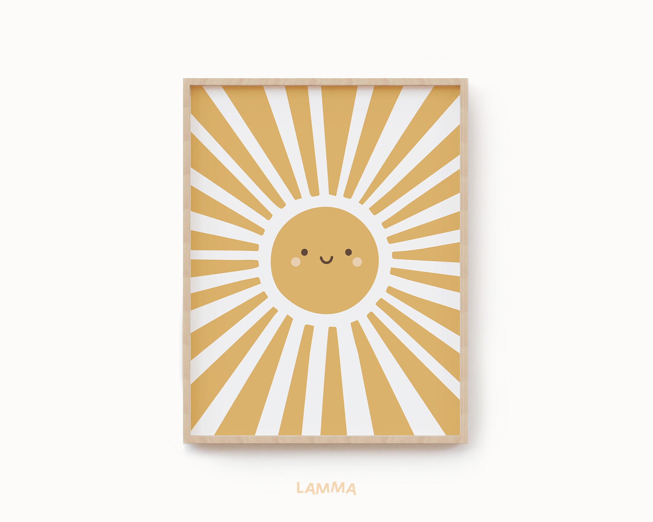 Happy Sun Poster, Monochromatic Colors Print, Nursery Printable, Yellow ...