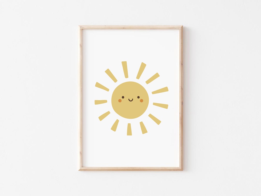 Smiling Sun Poster, Happy Sun Printable, Yellow Sun Print, Boho Nursery ...
