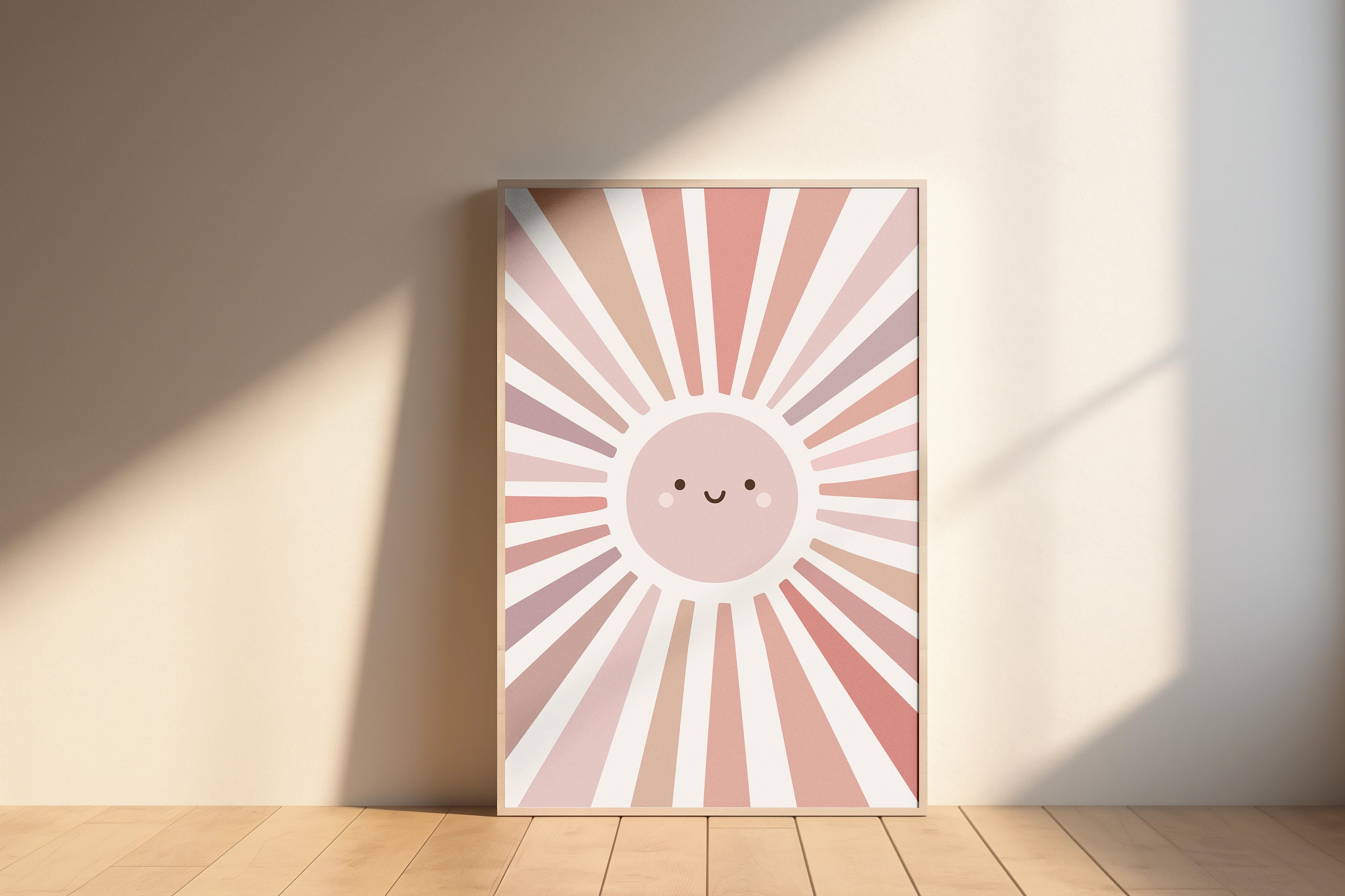 Happy Sun Poster, Pastel Pink Print, Nursery Printable, Toddler Nursery ...