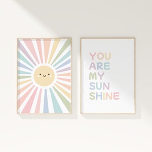 Set of 2 Nursery Posters, You Are My Sunshine, Sun Poster, Pastel ...