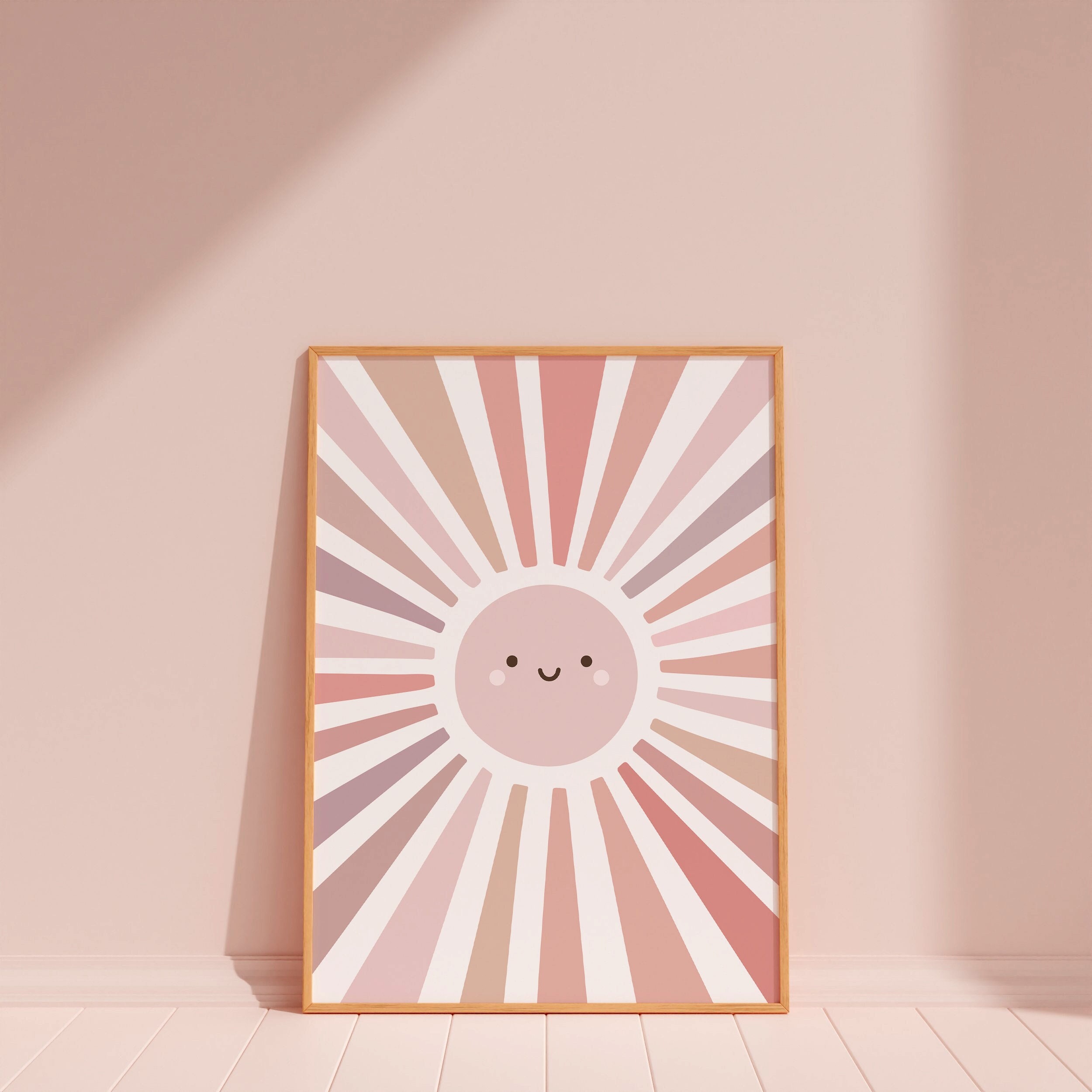 Happy Sun Poster, Pastel Pink Print, Nursery Printable, Toddler Nursery ...