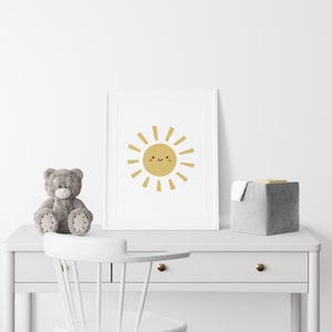 Smiling Sun Poster, Happy Sun Printable, Yellow Sun Print, Boho Nursery ...