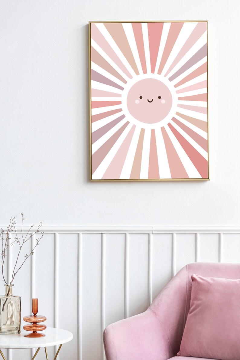 Happy Sun Poster, Pastel Pink Print, Nursery Printable, Toddler Nursery ...