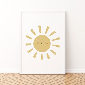 Smiling Sun Poster, Happy Sun Printable, Yellow Sun Print, Boho Nursery ...