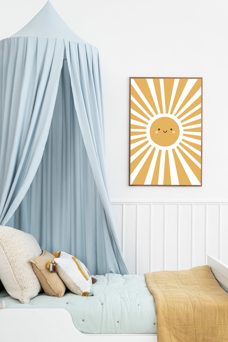 Happy Sun Poster, Monochromatic Colors Print, Nursery Printable, Yellow ...