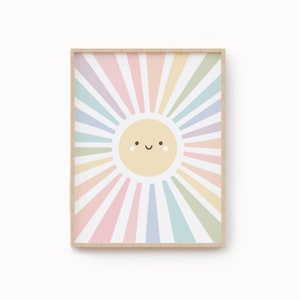Happy Sun Poster, Pastel Rainbow Print, Nursery Printable, Toddler ...