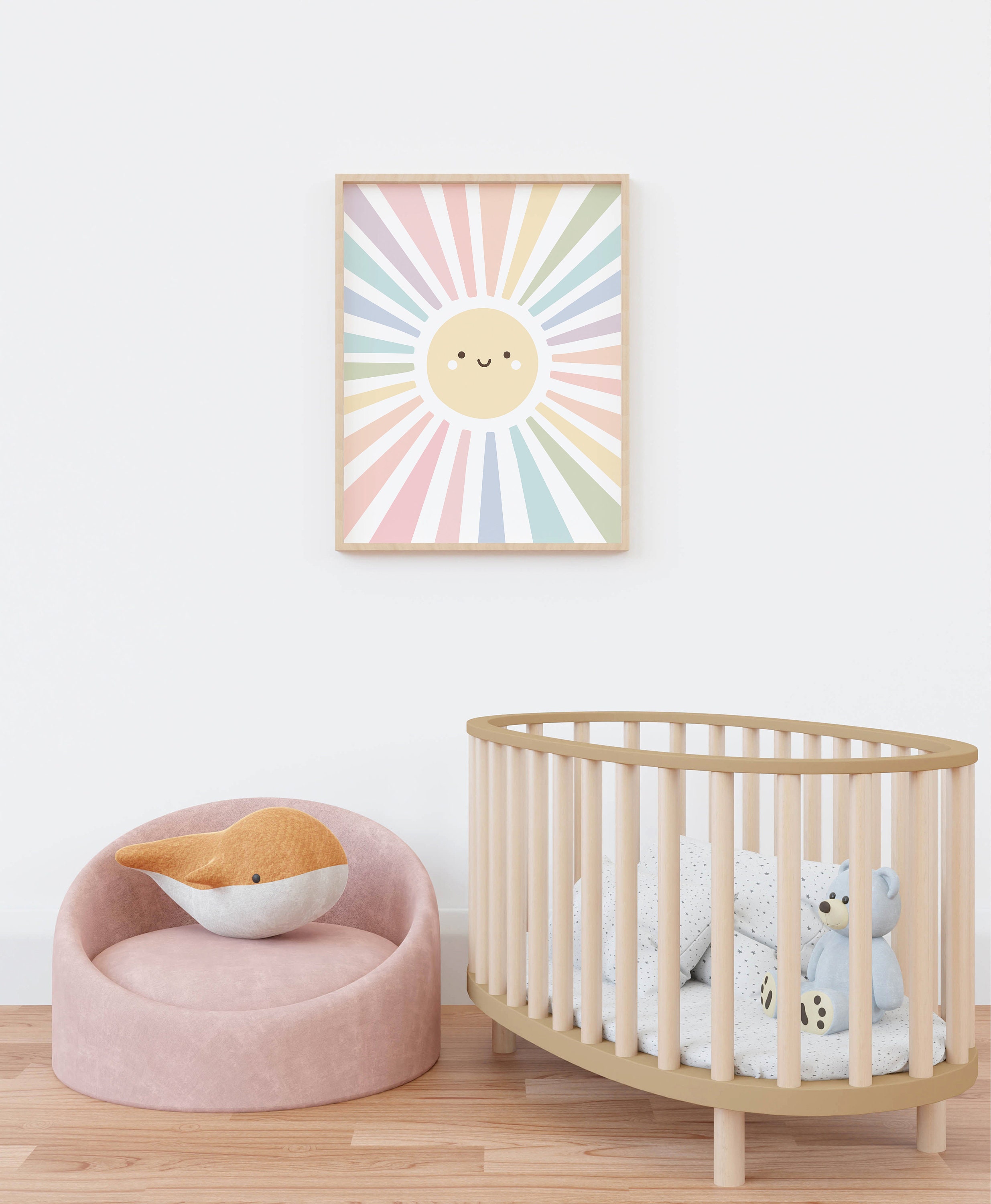 Happy Sun Poster, Pastel Rainbow Print, Nursery Printable, Toddler ...