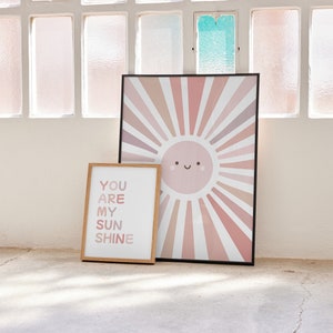 Happy Sun Poster, Pastel Pink Print, Nursery Printable, Toddler Nursery ...