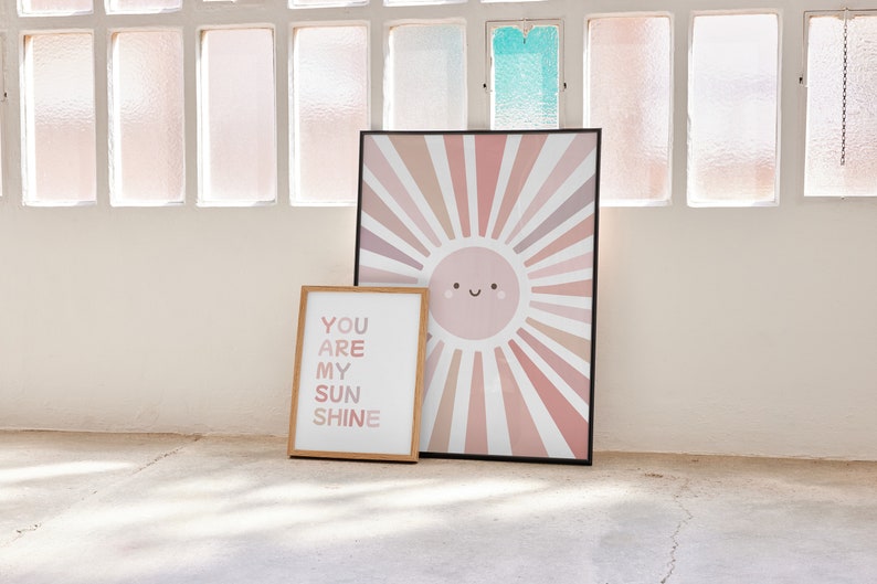 Happy Sun Poster, Pastel Pink Print, Nursery Printable, Toddler Nursery ...