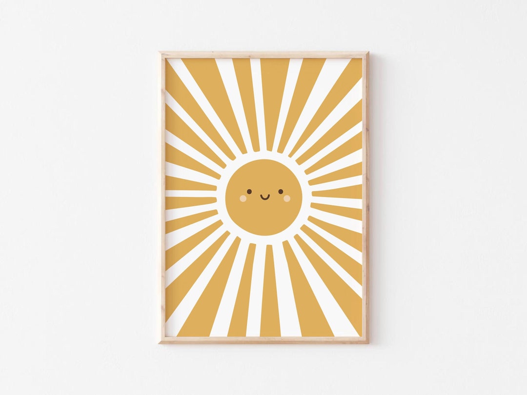 Happy Sun Poster, Monochromatic Colors Print, Nursery Printable, Yellow ...