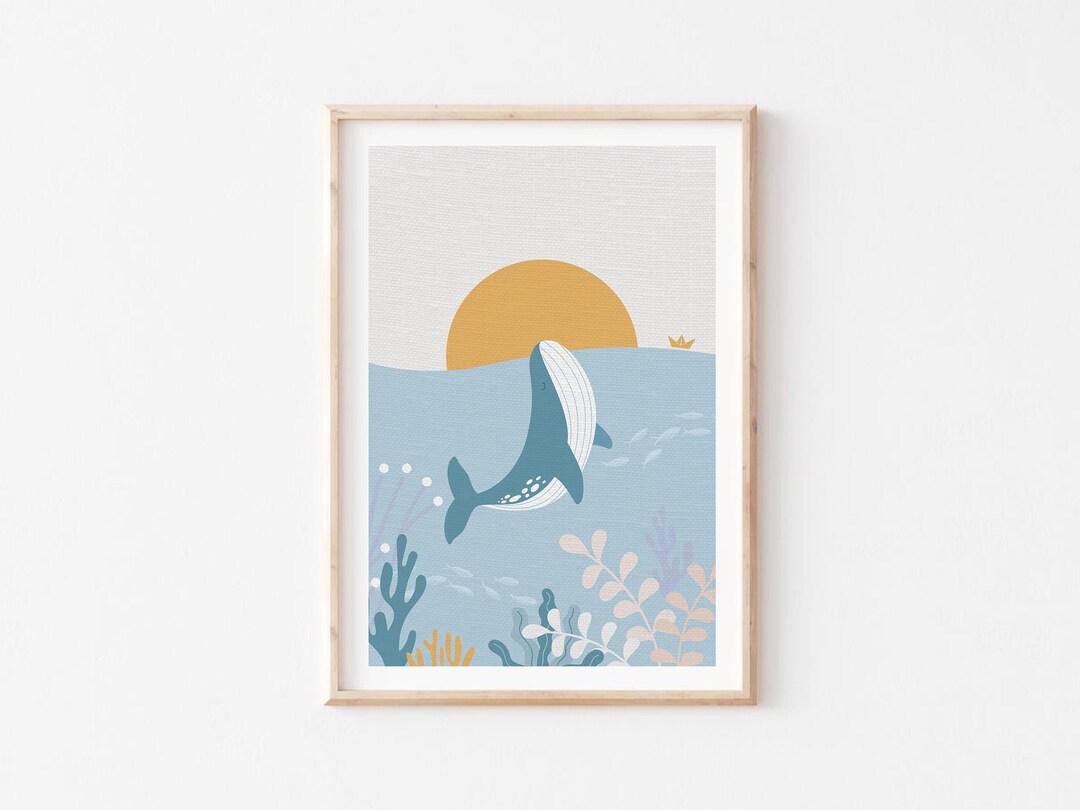 Blue Whale Poster, Ocean Nursery Print, Nautical Nursery Wall Art ...