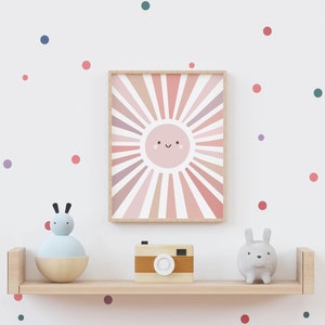 Happy Sun Poster, Pastel Pink Print, Nursery Printable, Toddler Nursery ...