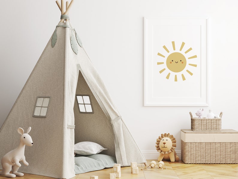 Smiling Sun Poster, Happy Sun Printable, Yellow Sun Print, Boho Nursery ...