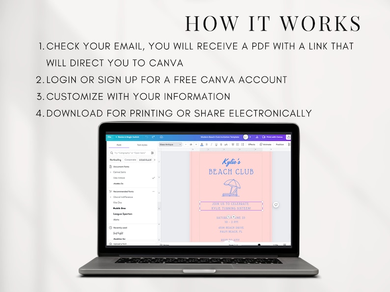 Chic Beach Birthday Invitation, Beach Club Party Invite, Pool Party ...