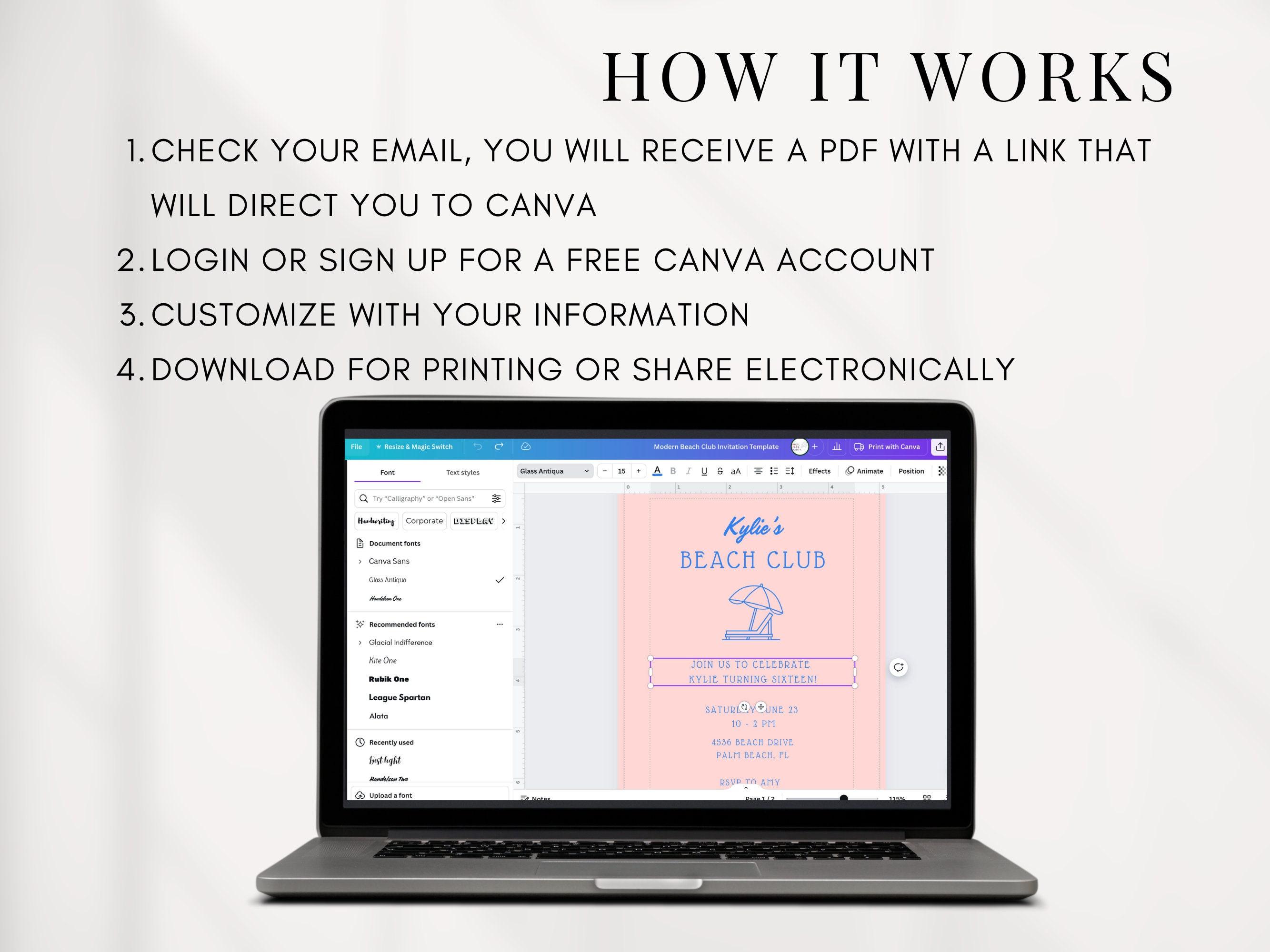 Chic Beach Birthday Invitation, Beach Club Party Invite, Pool Party ...