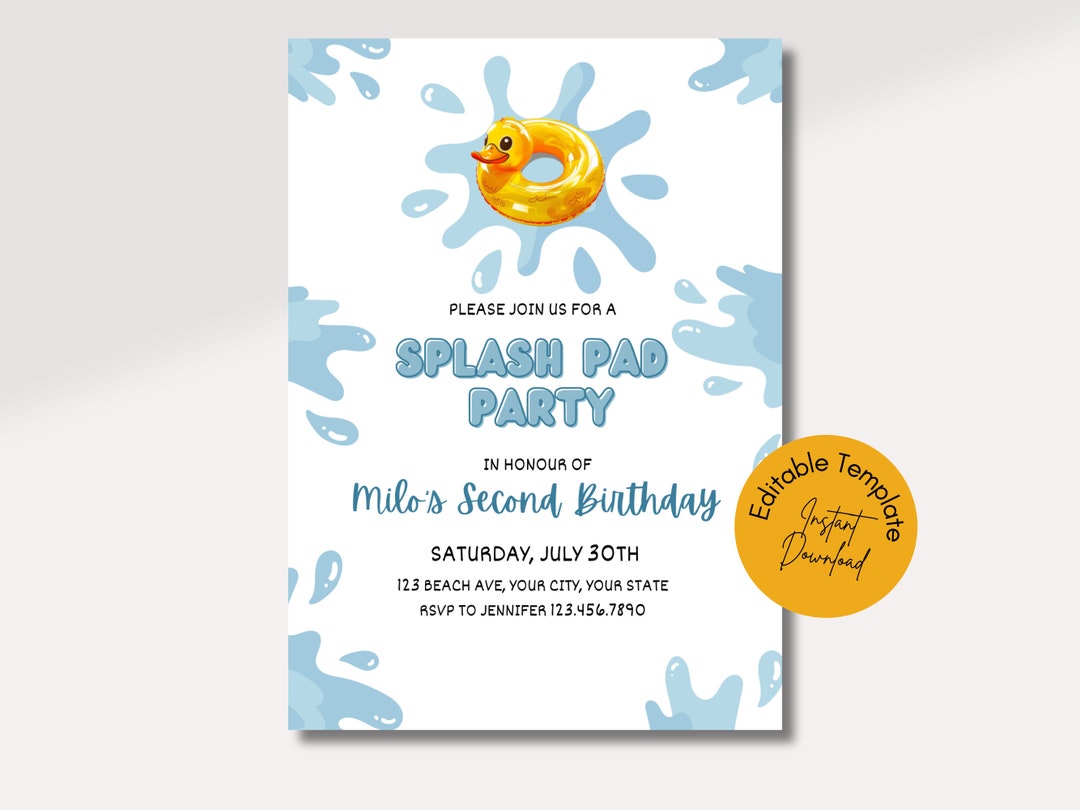 Splash Pad Birthday Party Invitation, Splish Splash Birthday Invite ...