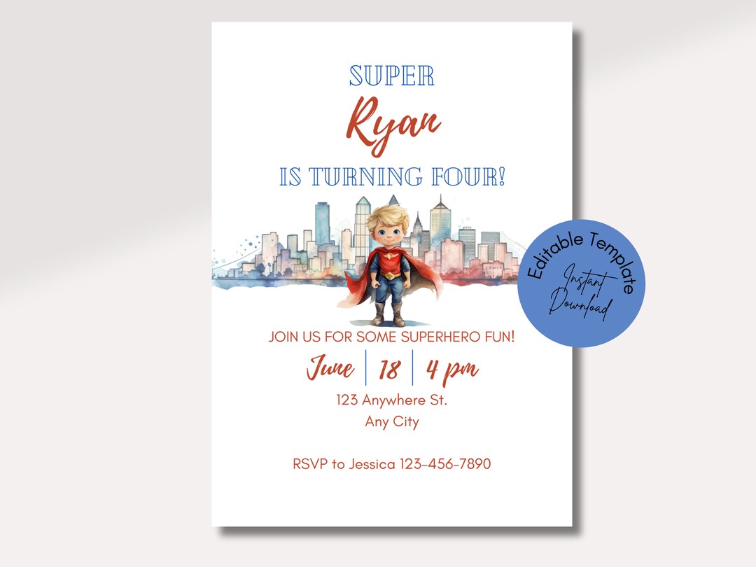 Superhero Photo Invitation, Superhero Birthday, Modern Superhero Party ...