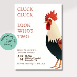 Rooster Birthday Invitation, Minimalist Rooster Birthday Party ...