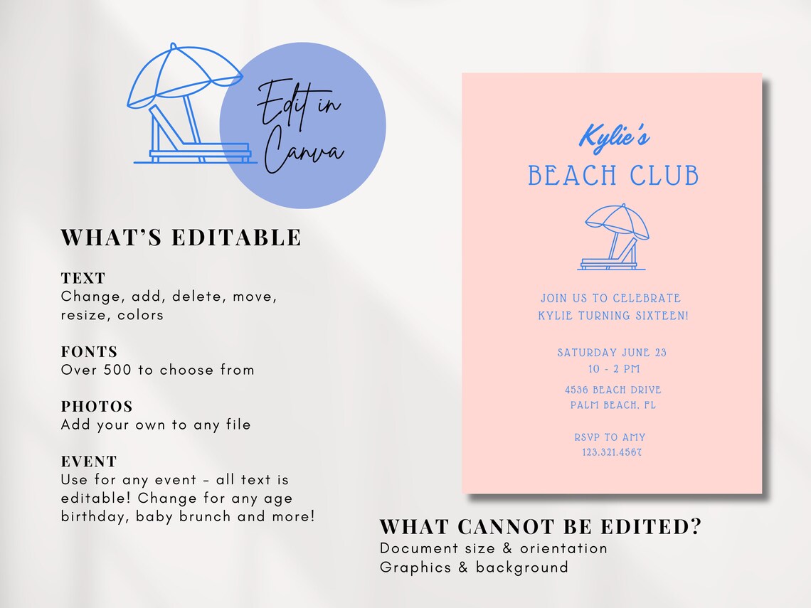 Chic Beach Birthday Invitation, Beach Club Party Invite, Pool Party ...