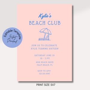 Chic Beach Birthday Invitation, Beach Club Party Invite, Pool Party ...