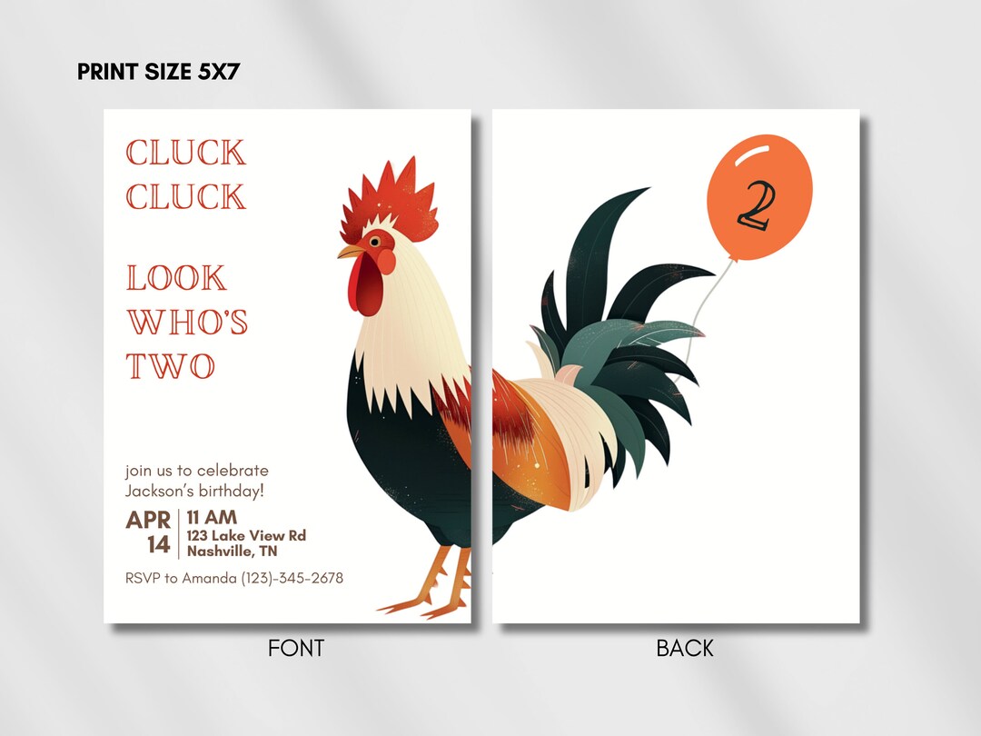 Rooster Birthday Invitation, Minimalist Rooster Birthday Party ...